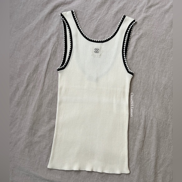 CHANEL | Tops | Auth Chanel Classic Cc Logo White Knit Tank Top Size 38 ...